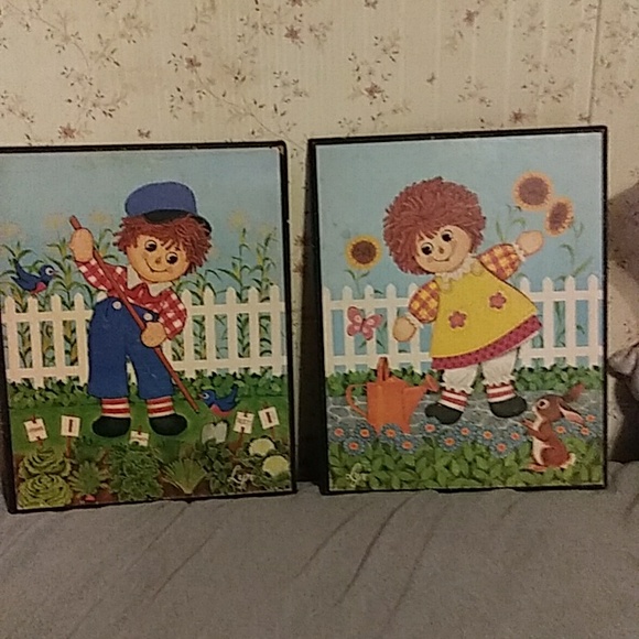 Raggedy Ann & Andy | Art | Vintage 97s Ragged Ann Andy Wall Plaque Set ...